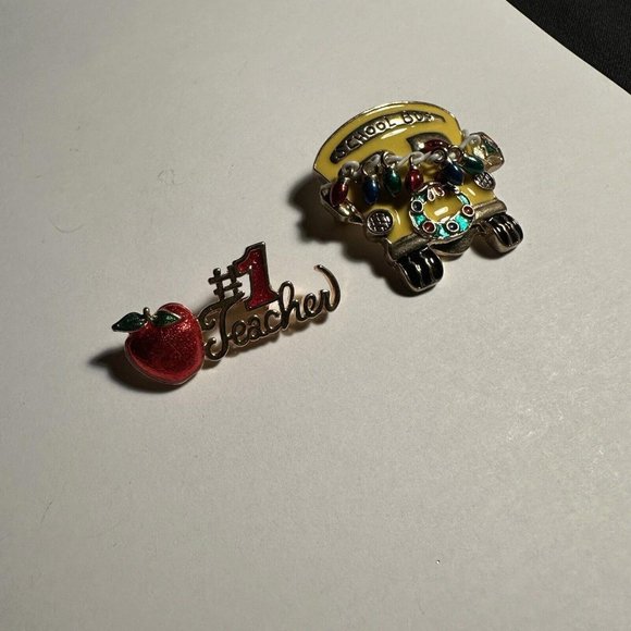 Jewelry | Lot Of 2 Brooch Pins 1 Teacher Christmas Holiday School Bus ...